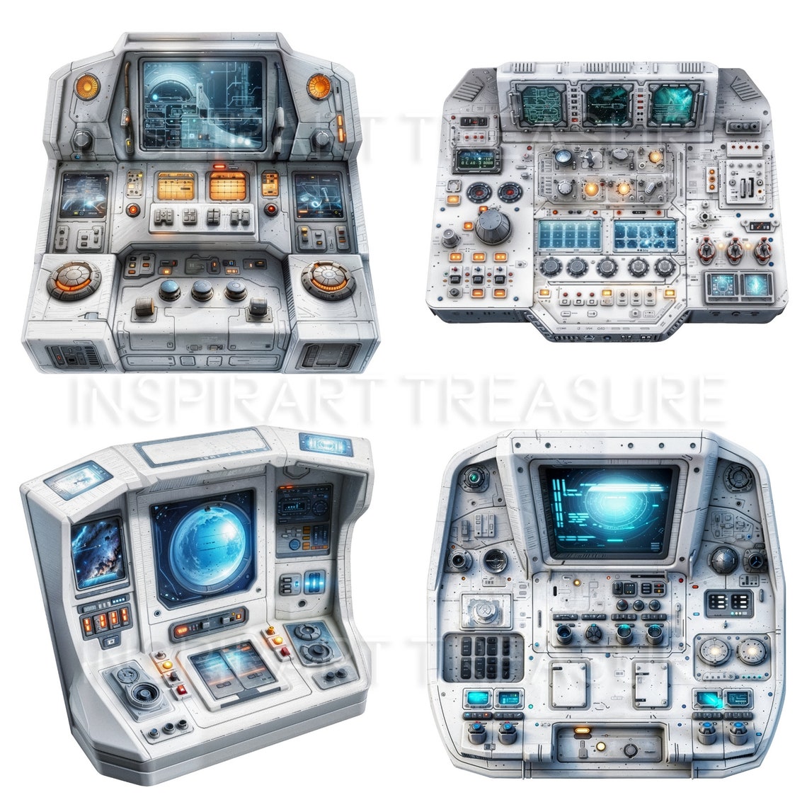 Watercolor Spaceship Control Panel Clipart Spaceship Junk Journal Page ...
