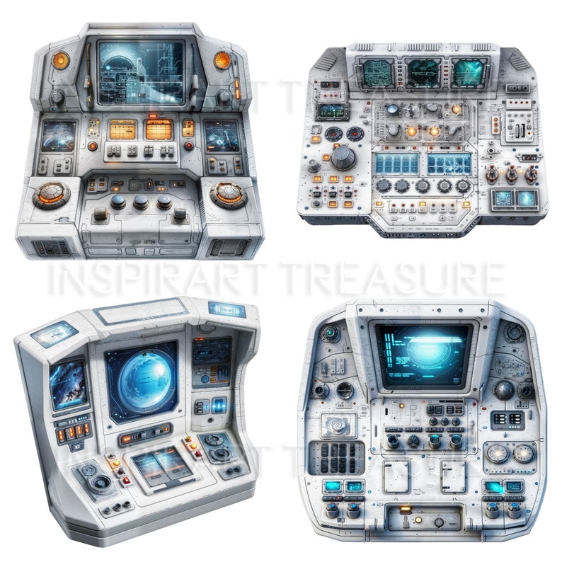 Watercolor Spaceship Control Panel Clipart Spaceship Junk Journal Page ...