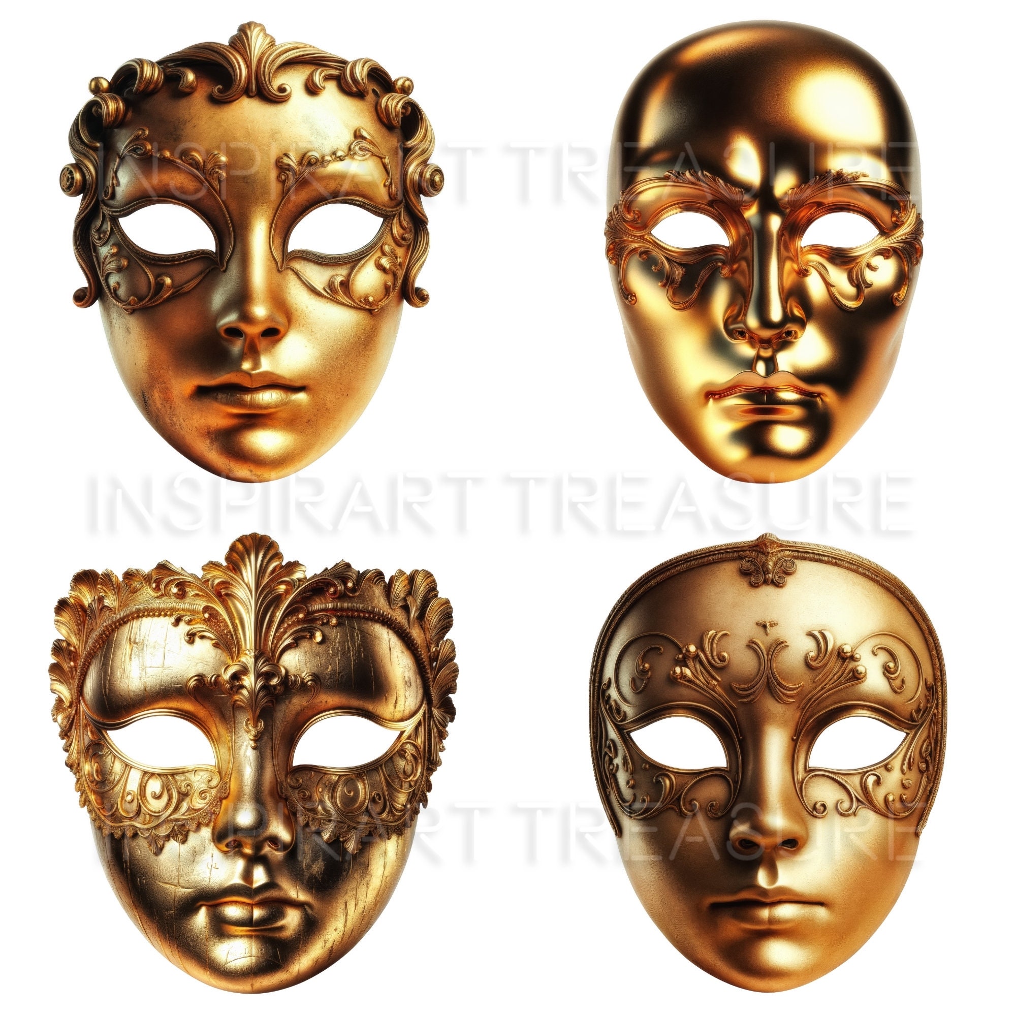 Gold Masquerade Mask Clipart PNG Carnival Masks for Woman, Ideal for ...