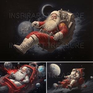 Printable Space Santa Claus Art, Quirky Christmas Wall Decor, Fun ...