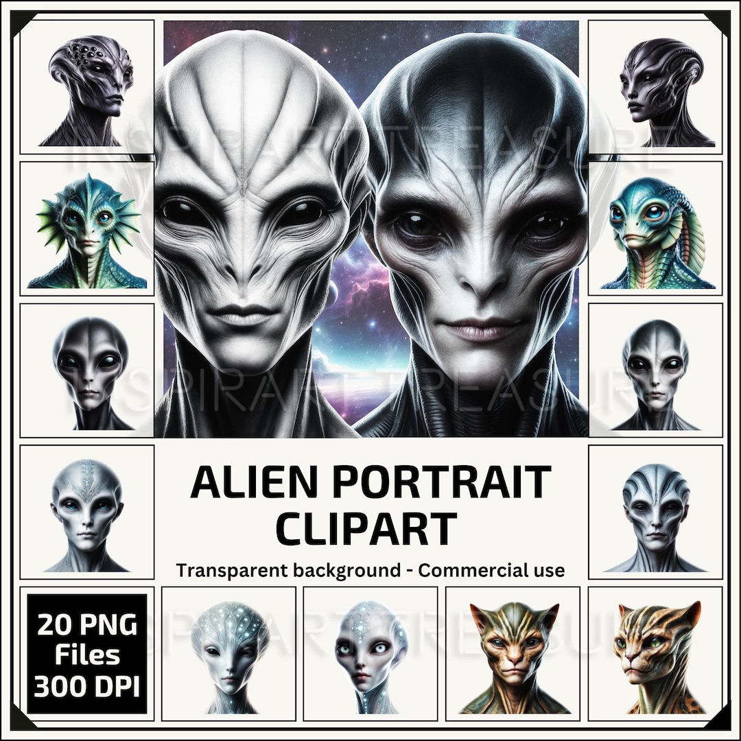 Realistic Alien Portrait Clipart, Alien Hominid Head PNG, Alien Couple ...