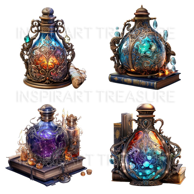 Mystic Potion Bottles Clipart PNG, Witchcraft Alchemy Bottles, Digital ...