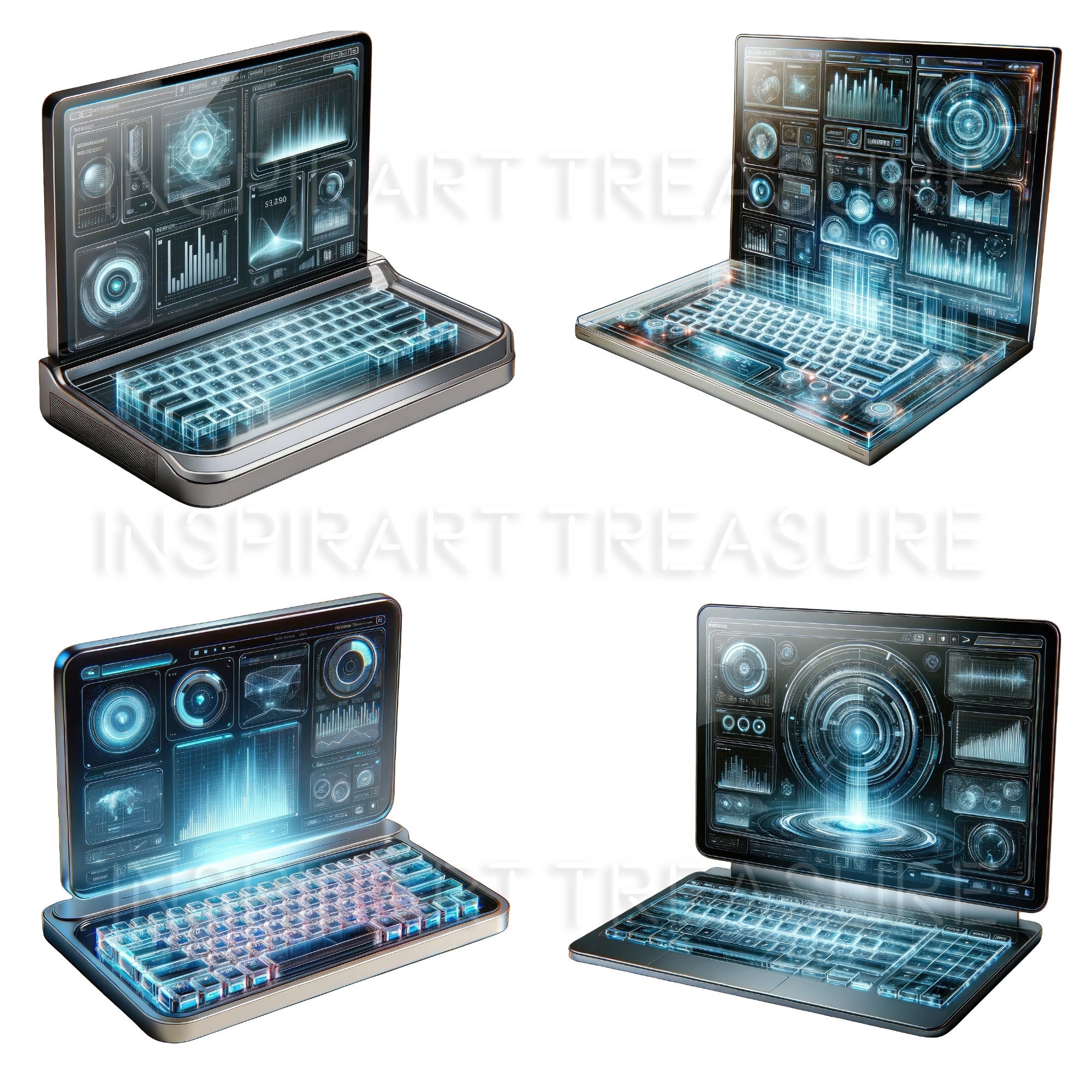 Holographic Computer Clipart Futuristic Gadgets Spaceship Junk Journal ...