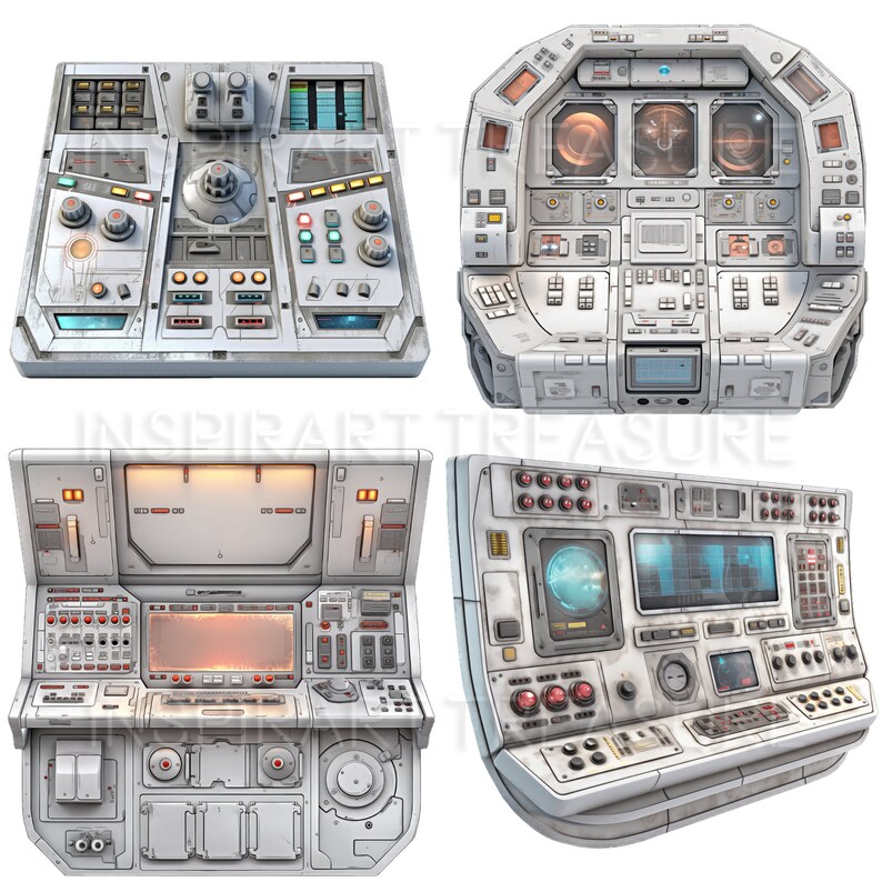 Watercolor Spaceship Control Panel Clipart Spaceship Junk Journal Page ...