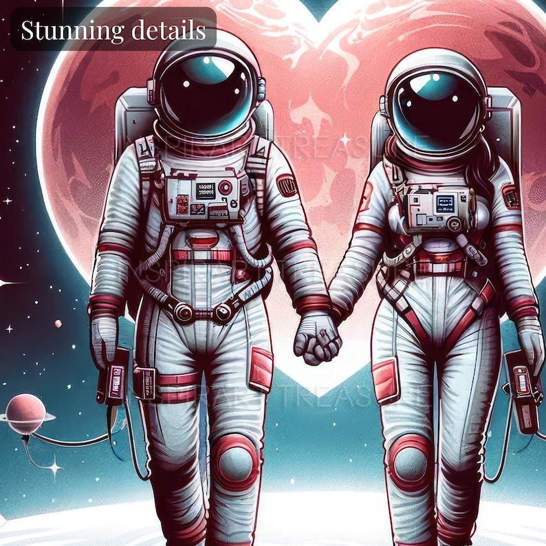 Cosmic Love Clipart, Astronaut Couple Holding Hands, Romantic Space Art ...
