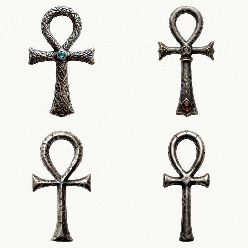 Egyptian Ankh Cross PNG Weathered Iron, Silver, Gold Ankh PNG Set ...