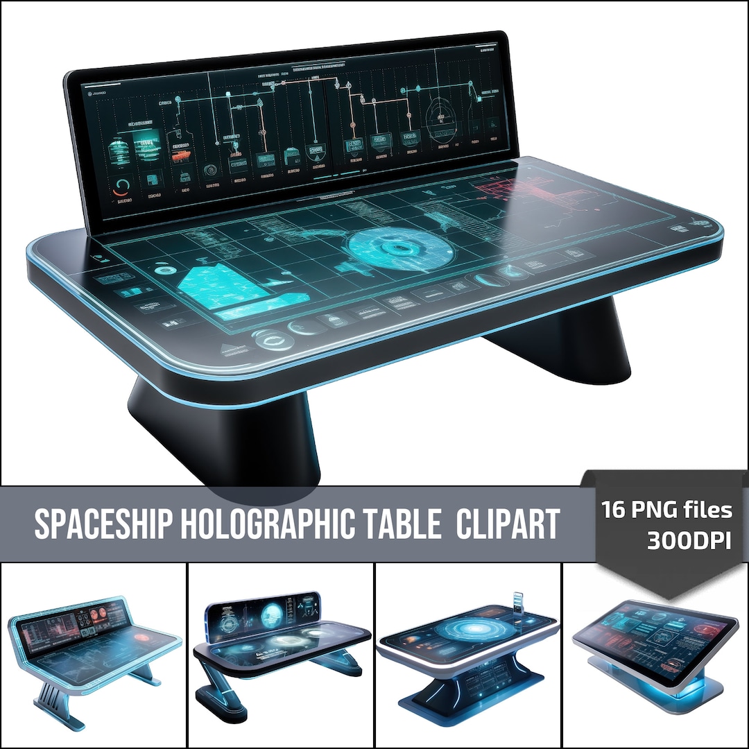 Holographic Spaceship Control Table Clipart, Futuristic 3D Interface ...