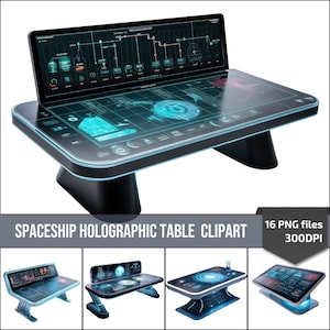 Holographic Spaceship Control Table Clipart, Futuristic 3D Interface ...