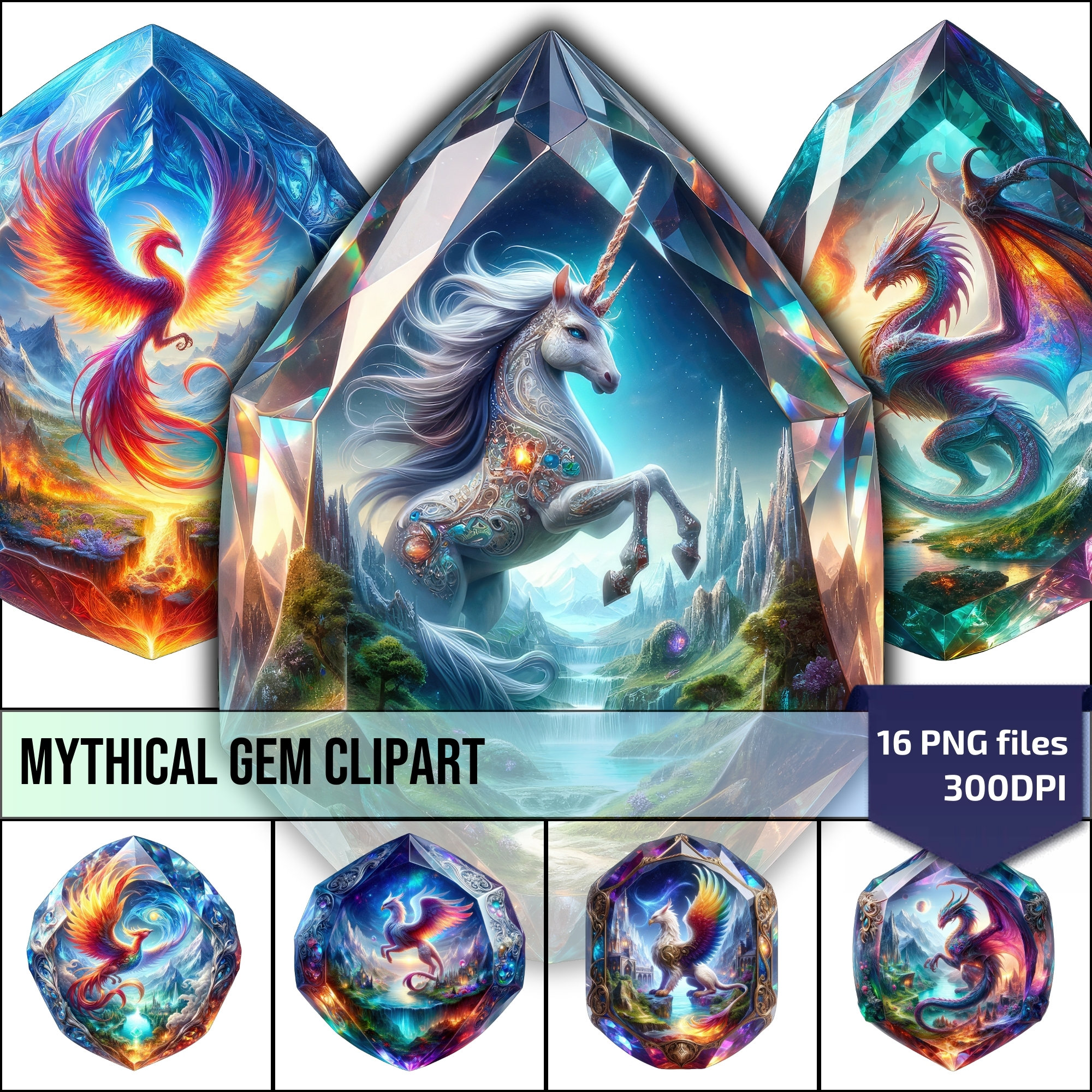 Mythical Creatures Clipart, Crystal Gemstones PNG, Enchanting Fantasy ...