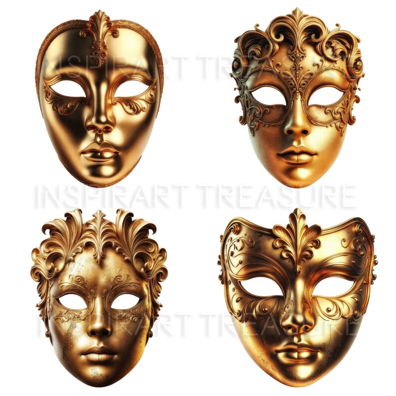 Gold Masquerade Mask Clipart PNG Carnival Masks for Woman, Ideal for ...