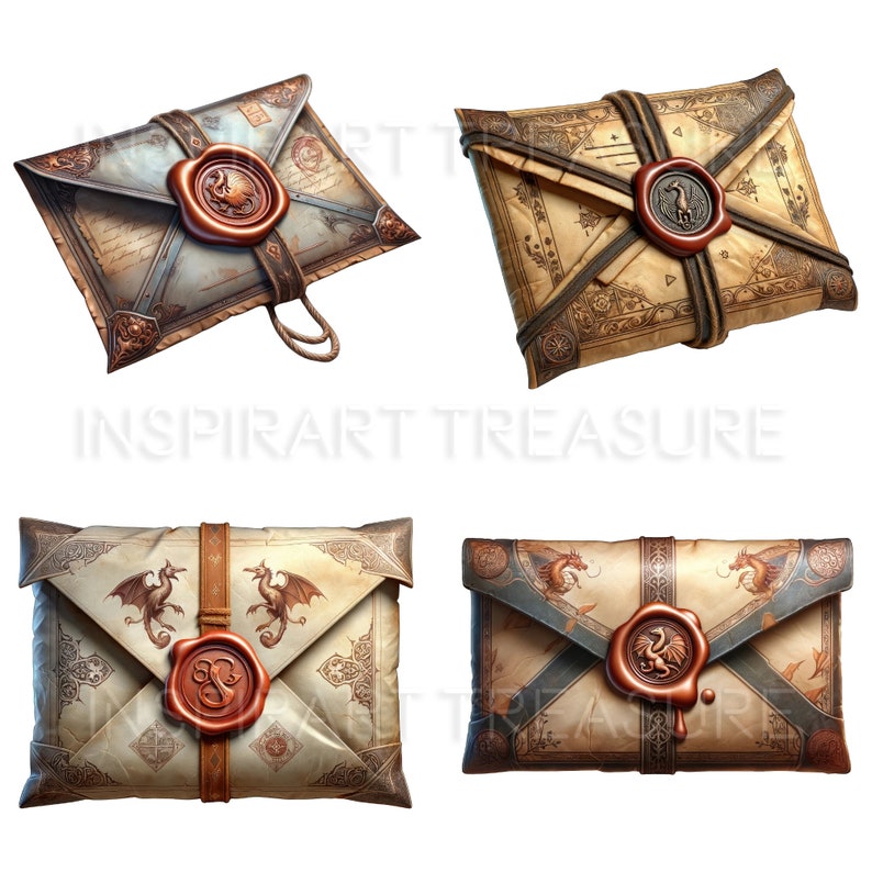 Magical Envelope Clipart, Enchanted Scroll Design, Wax Seal, Digital ...
