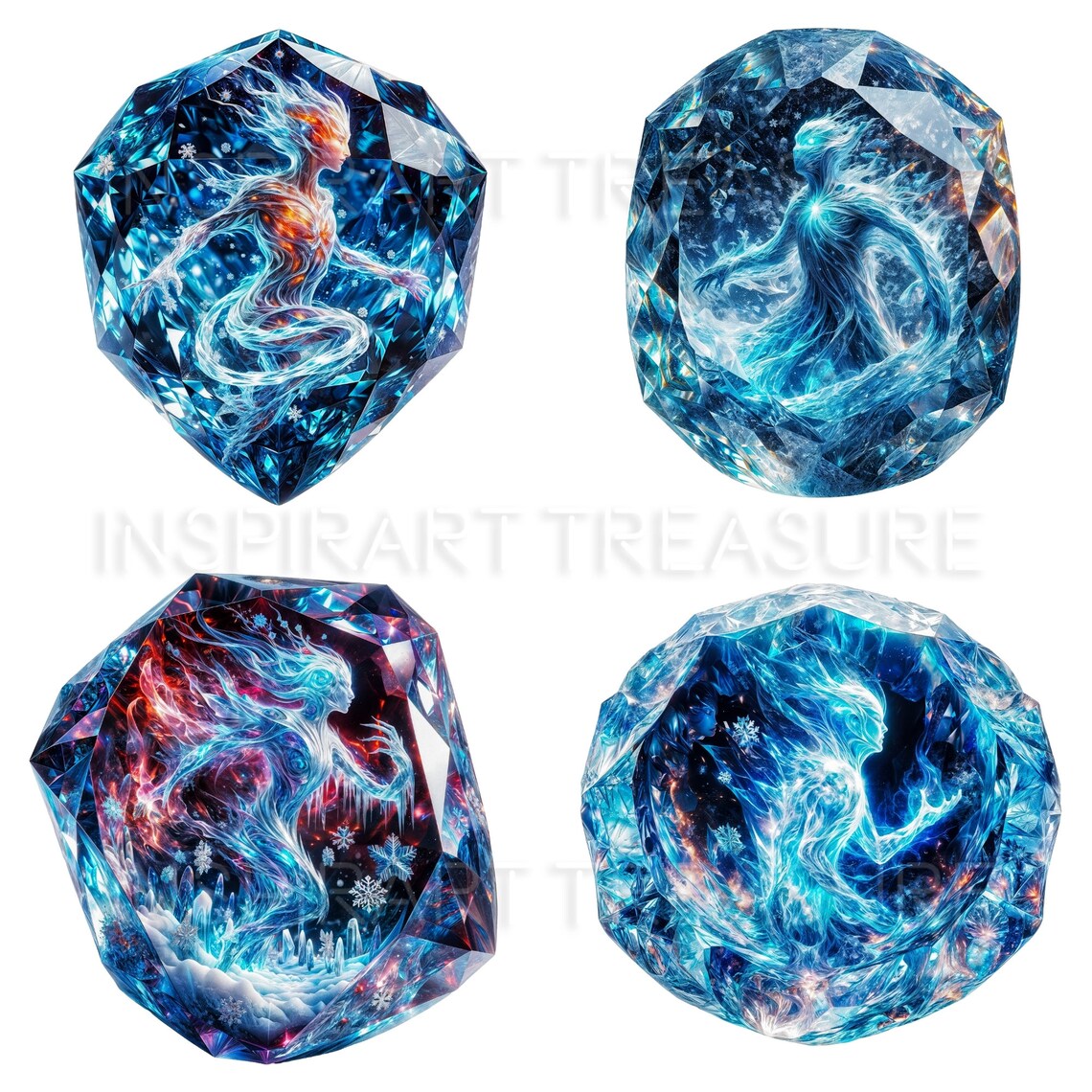 Ice Elemental Gemstone Clipart, Frozen Elements Crystal Gemstones PNG ...