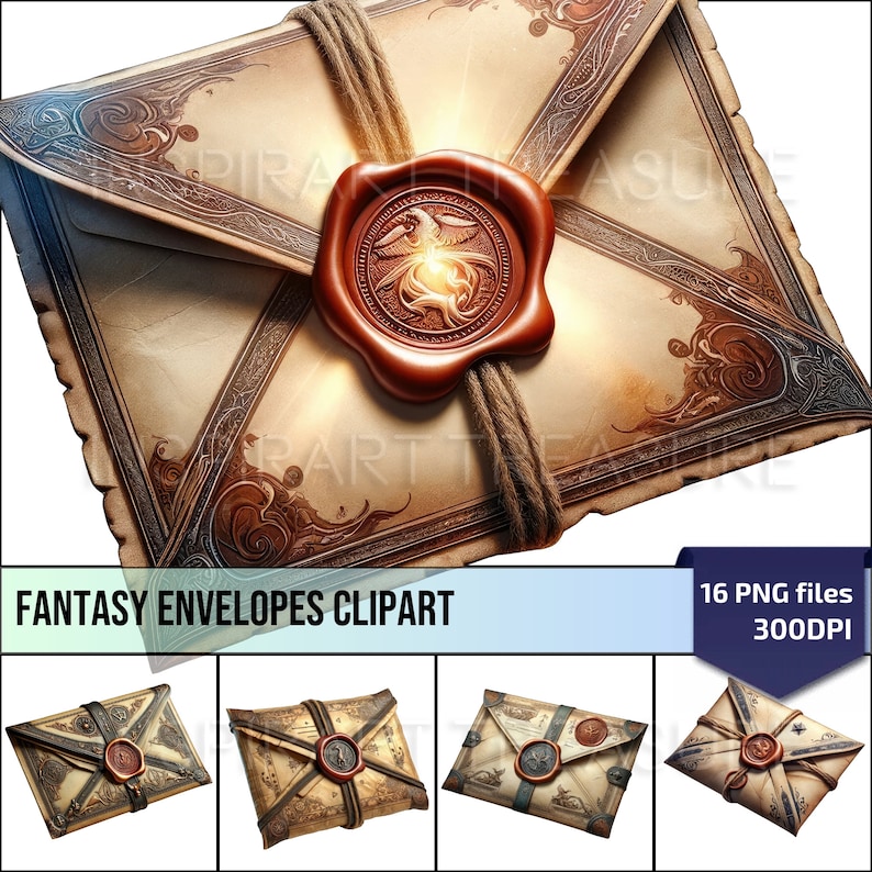 Magical Envelope Clipart, Enchanted Scroll Design, Wax Seal, Digital ...