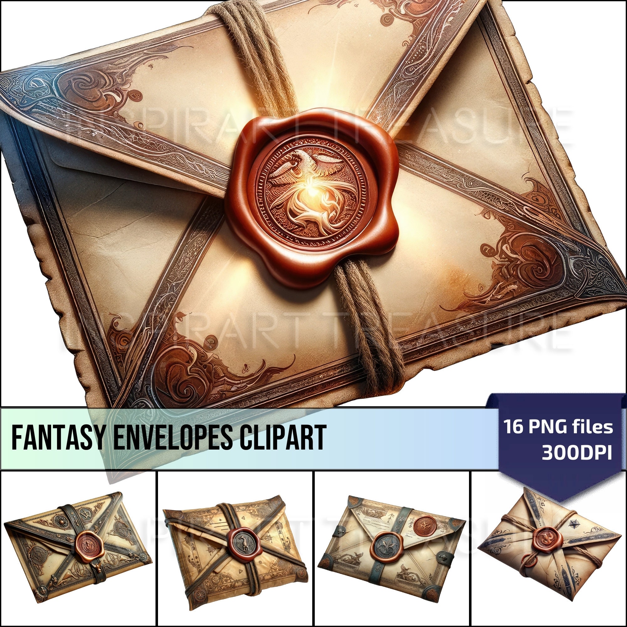 Magical Envelope Clipart, Enchanted Scroll Design, Wax Seal, Digital ...