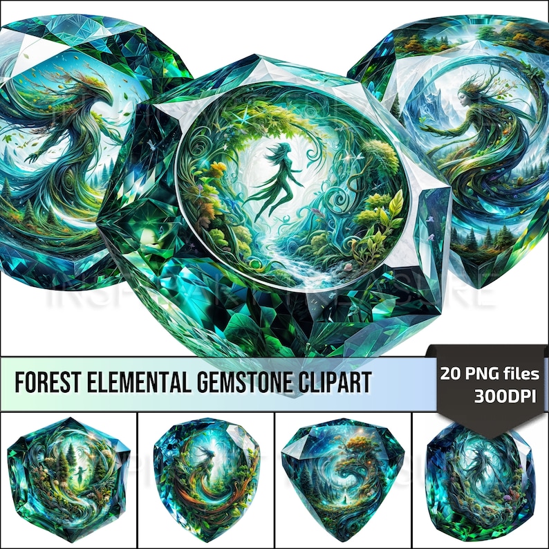 Forest Elemental Gemstone Clipart, Forest Spirit Crystal Gemstones PNG ...