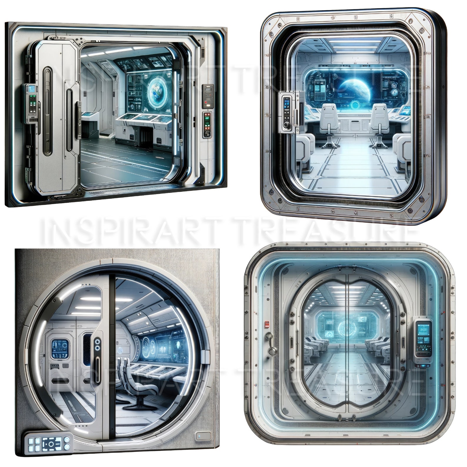 Watercolor Spaceship Command Room Clipart Spaceship Junk Journal Page ...