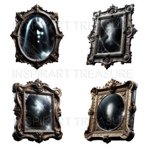 Ghost in the Mirror Clipart Printable Spooky Ornate Frame Mirror ...