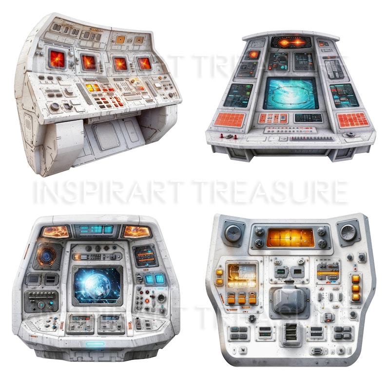 Watercolor Spaceship Control Panel Clipart Spaceship Junk Journal Page ...