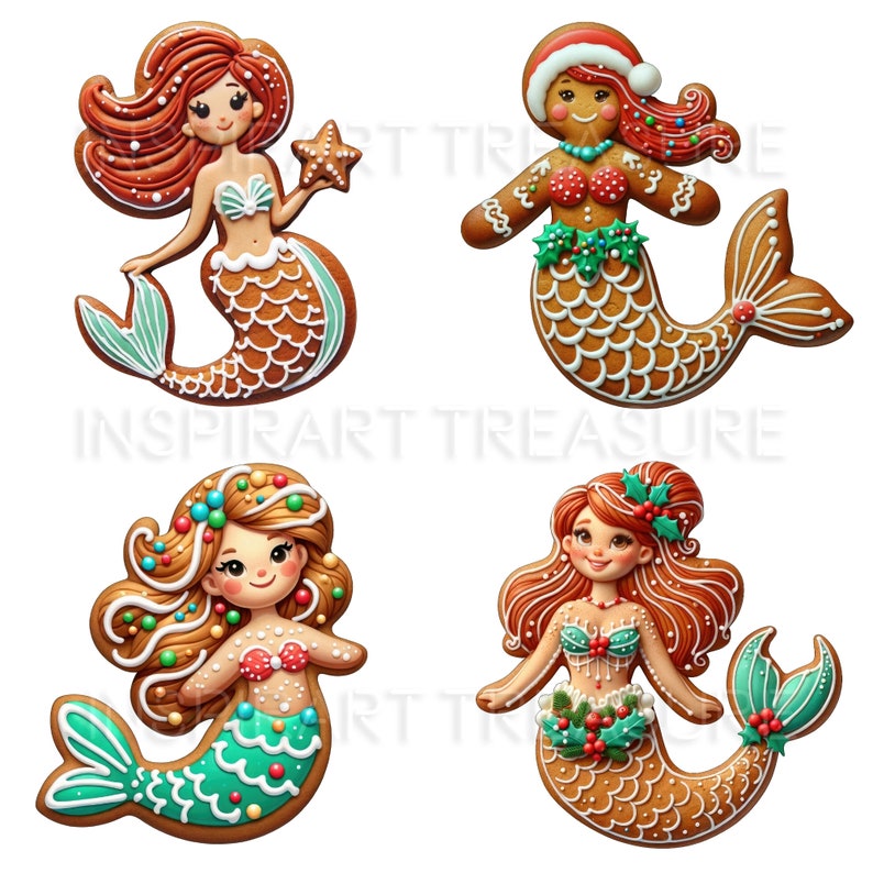 Christmas Gingerbread Mermaid Clipart, Gingerbread Girl, Sea-inspired ...