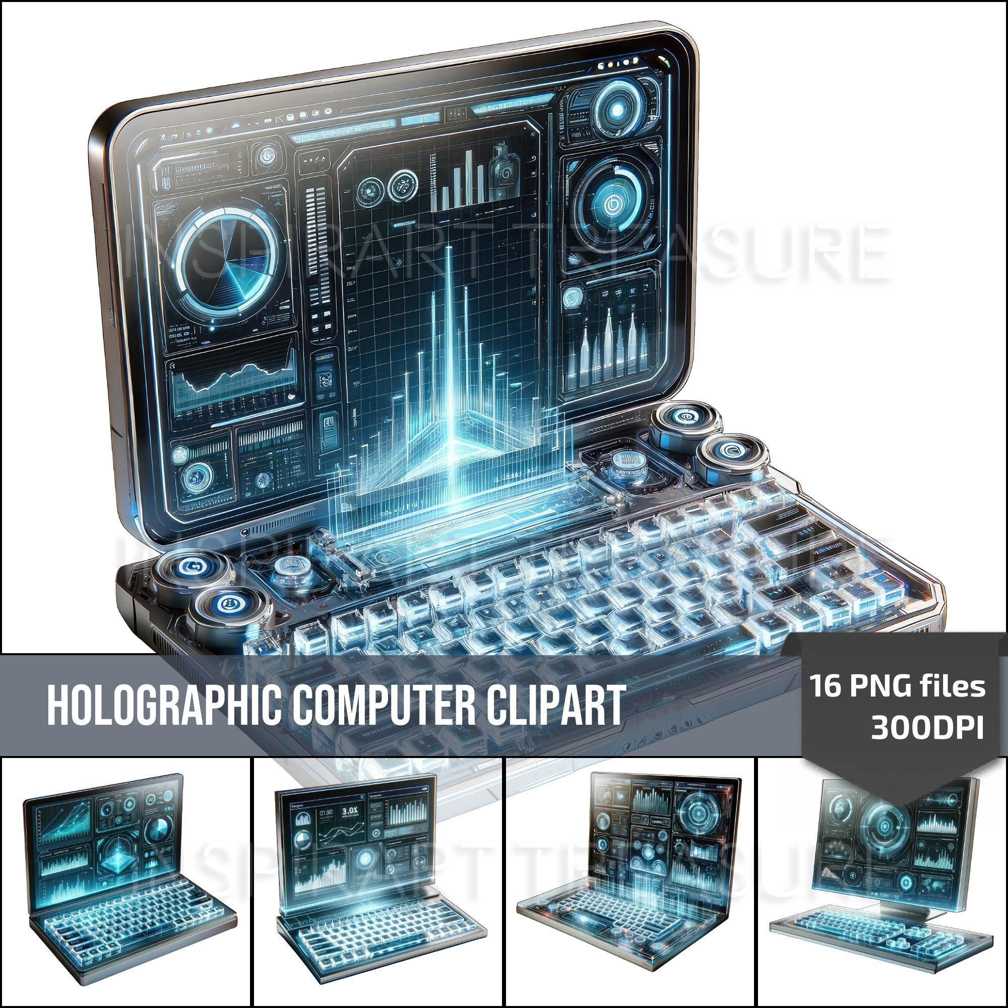 Holographic Computer Clipart Futuristic Gadgets Spaceship Junk Journal ...
