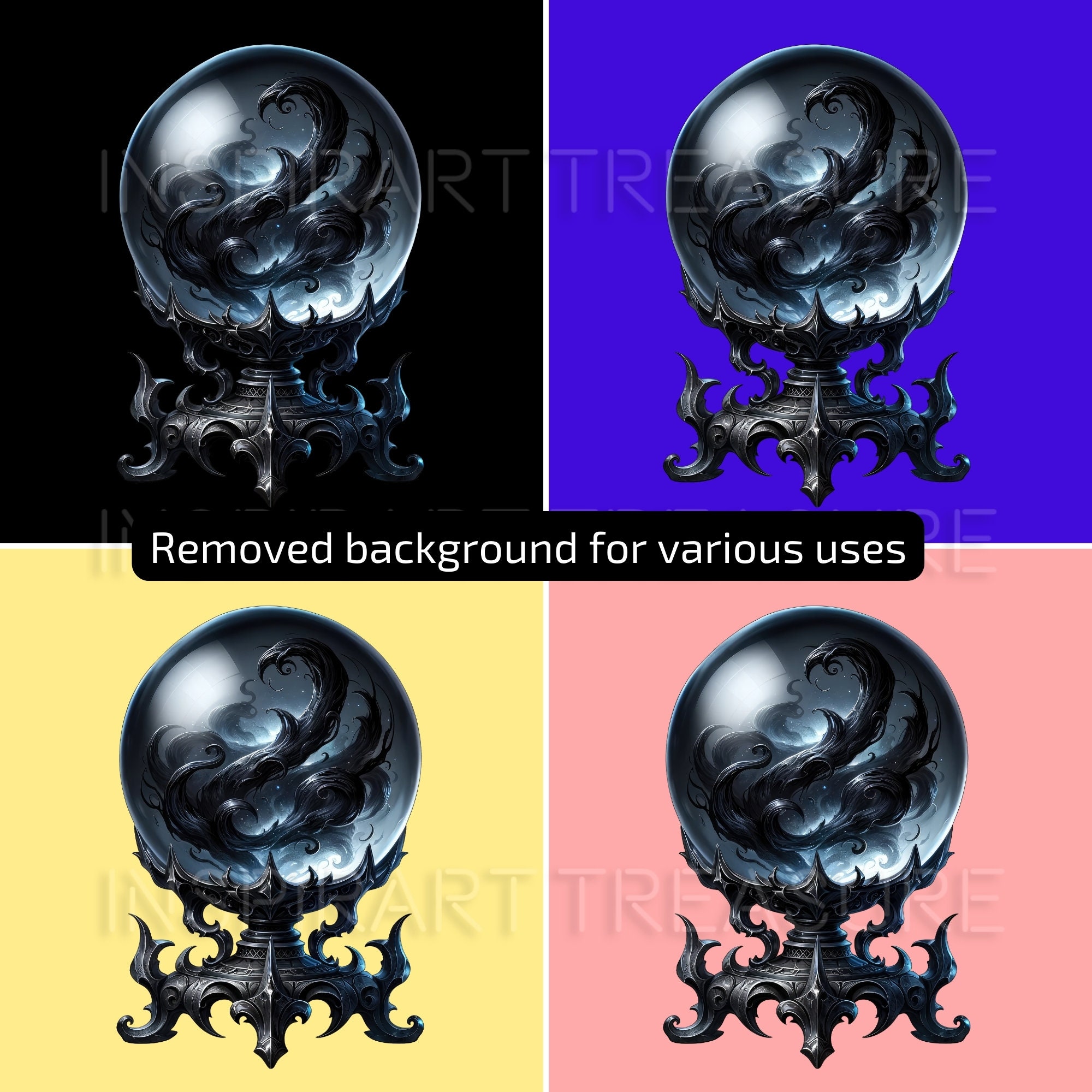 Dark Magic Glass Ball Clipart PNG, Oracle Cards Digital Scrapbook Paper ...