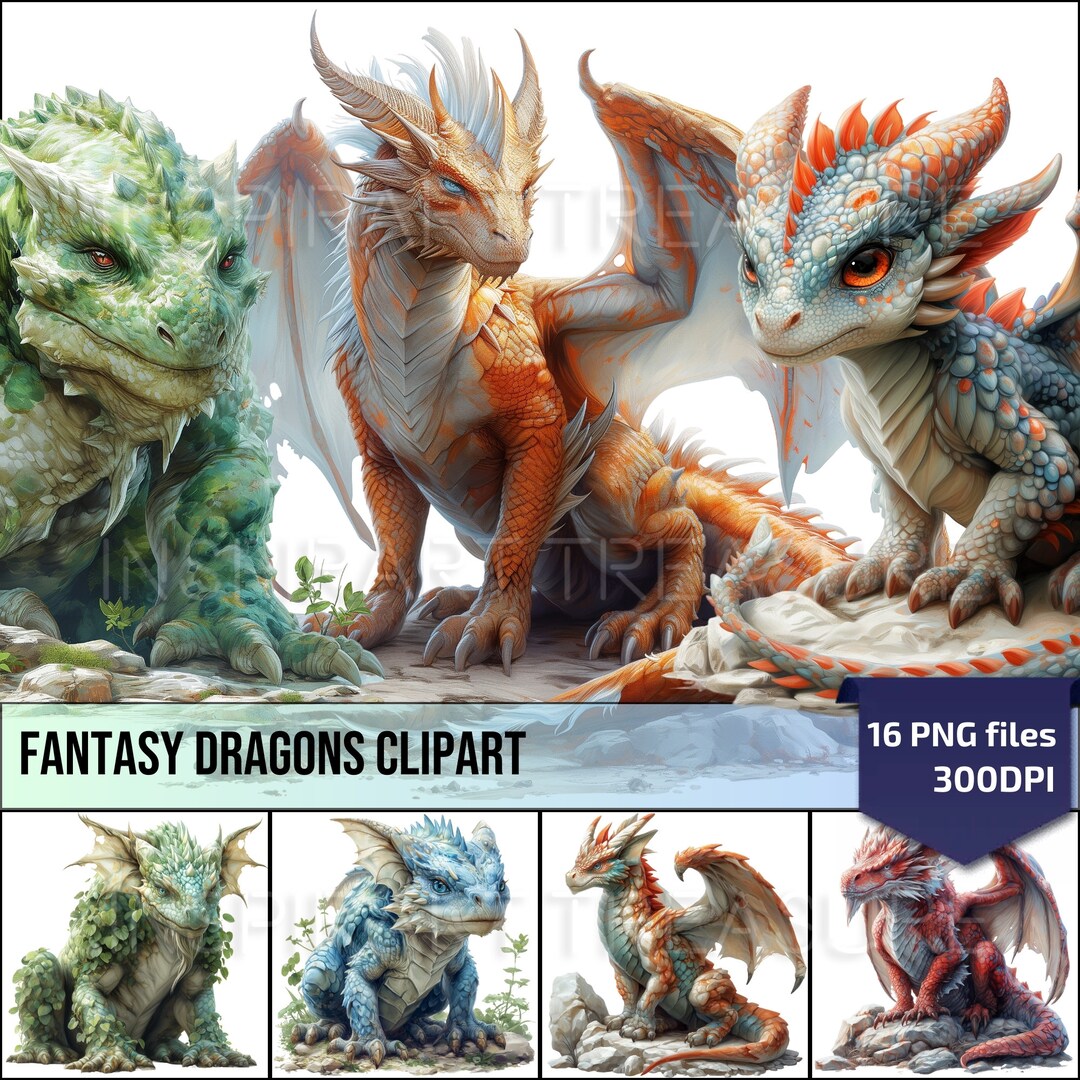 Fantasy Dragon Clipart, Enchanted Magical Dragons Art, Mythical ...
