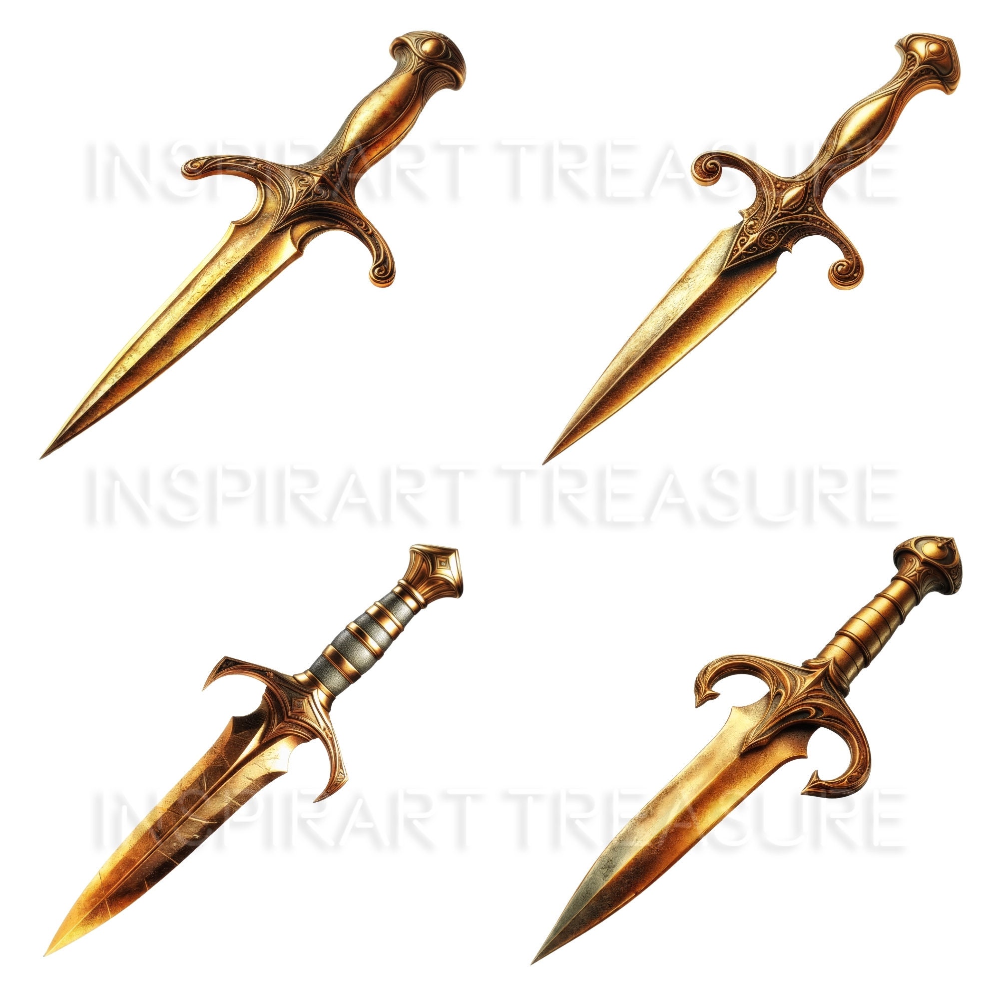 Fantasy Gold Dagger Clipart Bundle, Medieval Dagger Designs for DIY ...