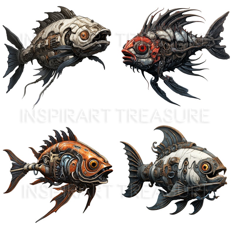 Steampunk Fish Creature Clipart, Vintage Nautical Design, Digital ...