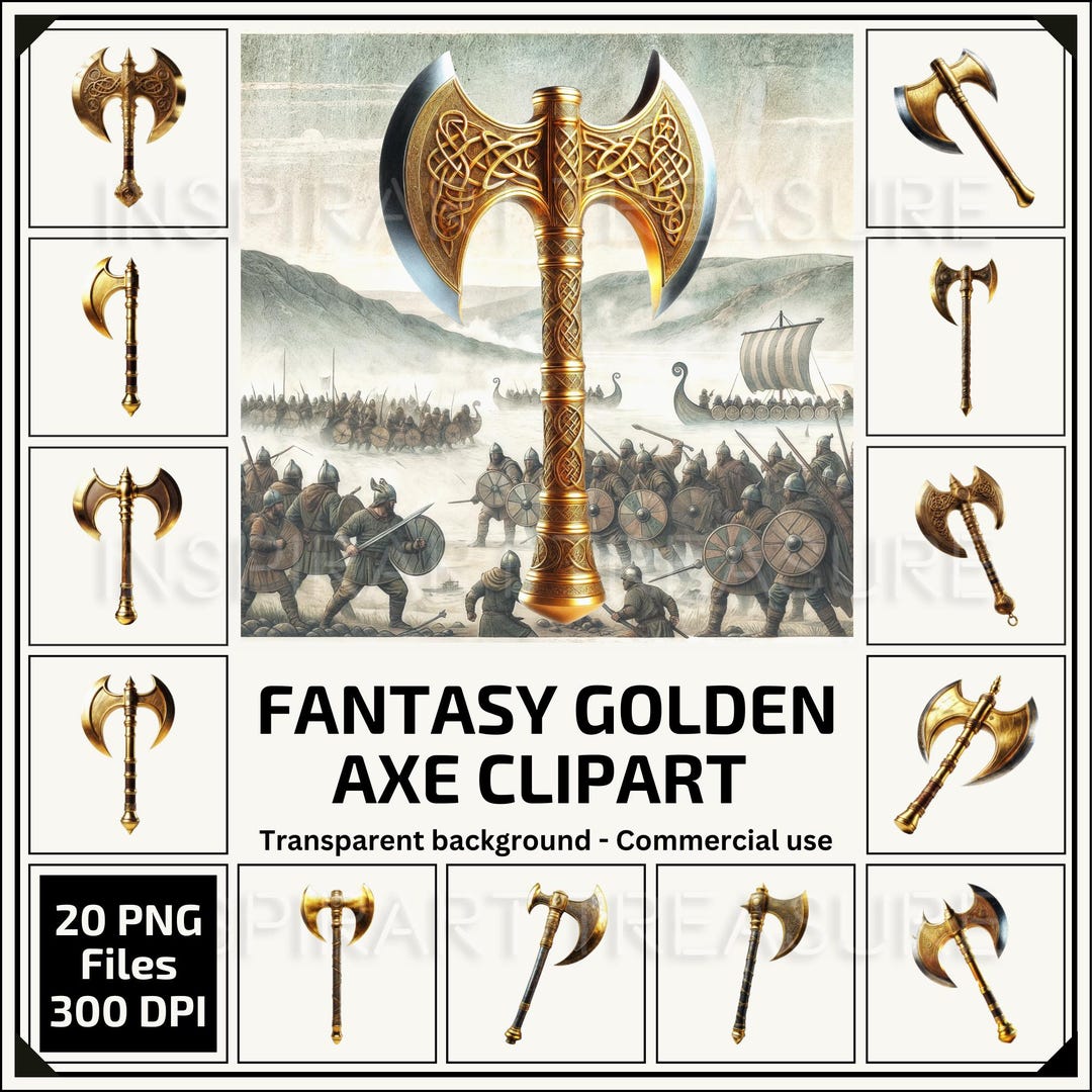 Fantasy Gold Battle Axe Clipart Celtic Viking Medieval Axe Design for ...