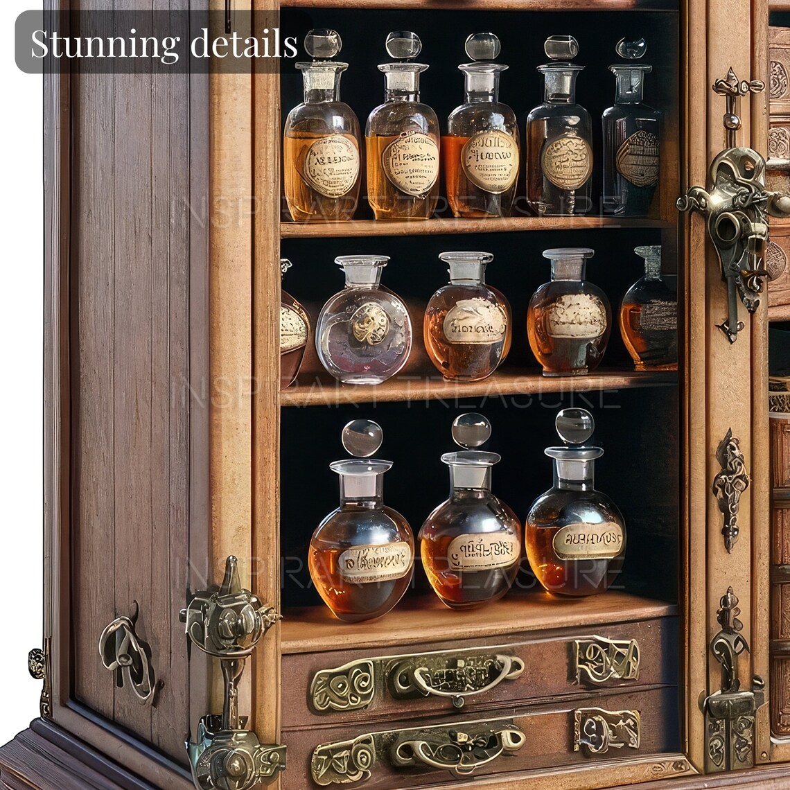 Magic Potion Apothecary Cabinet Clipart, Witchcraft Kit Scrapbook Paper ...