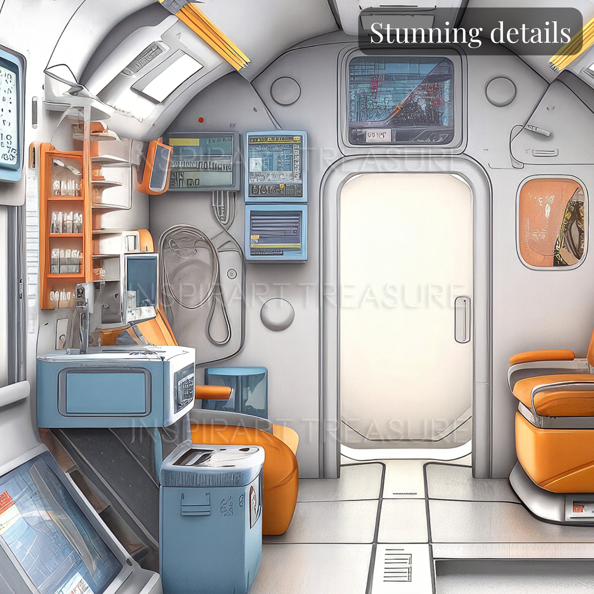 Sci-fi Clipart Space 01, Watercolor Spaceship Interior Clipart ...