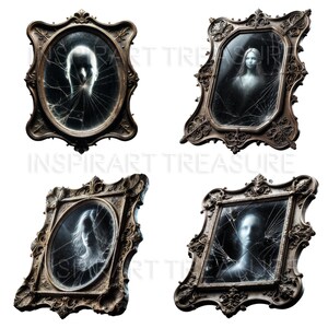 Ghost in the Mirror Clipart Printable Spooky Ornate Frame Mirror ...