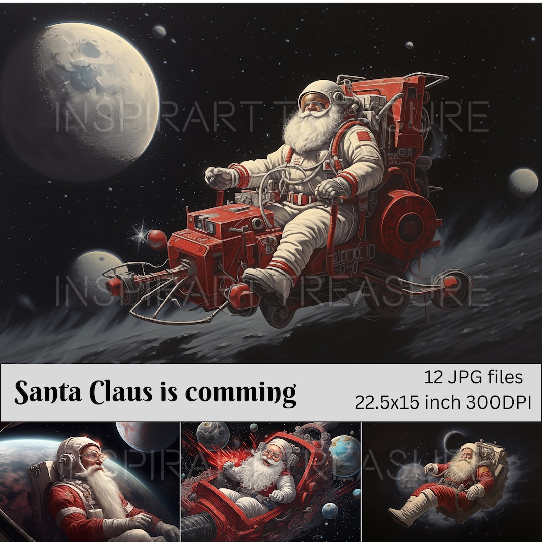 Printable Space Santa Claus Art, Quirky Christmas Wall Decor, Fun ...