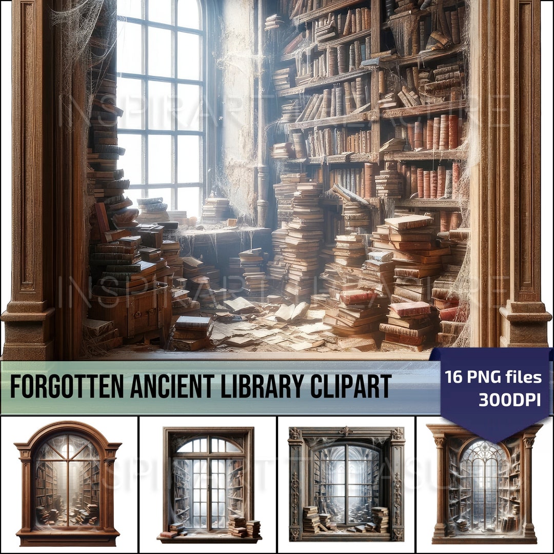 Forgotten Ancient Library Clipart, Library Books PNG, Fantasy Library ...