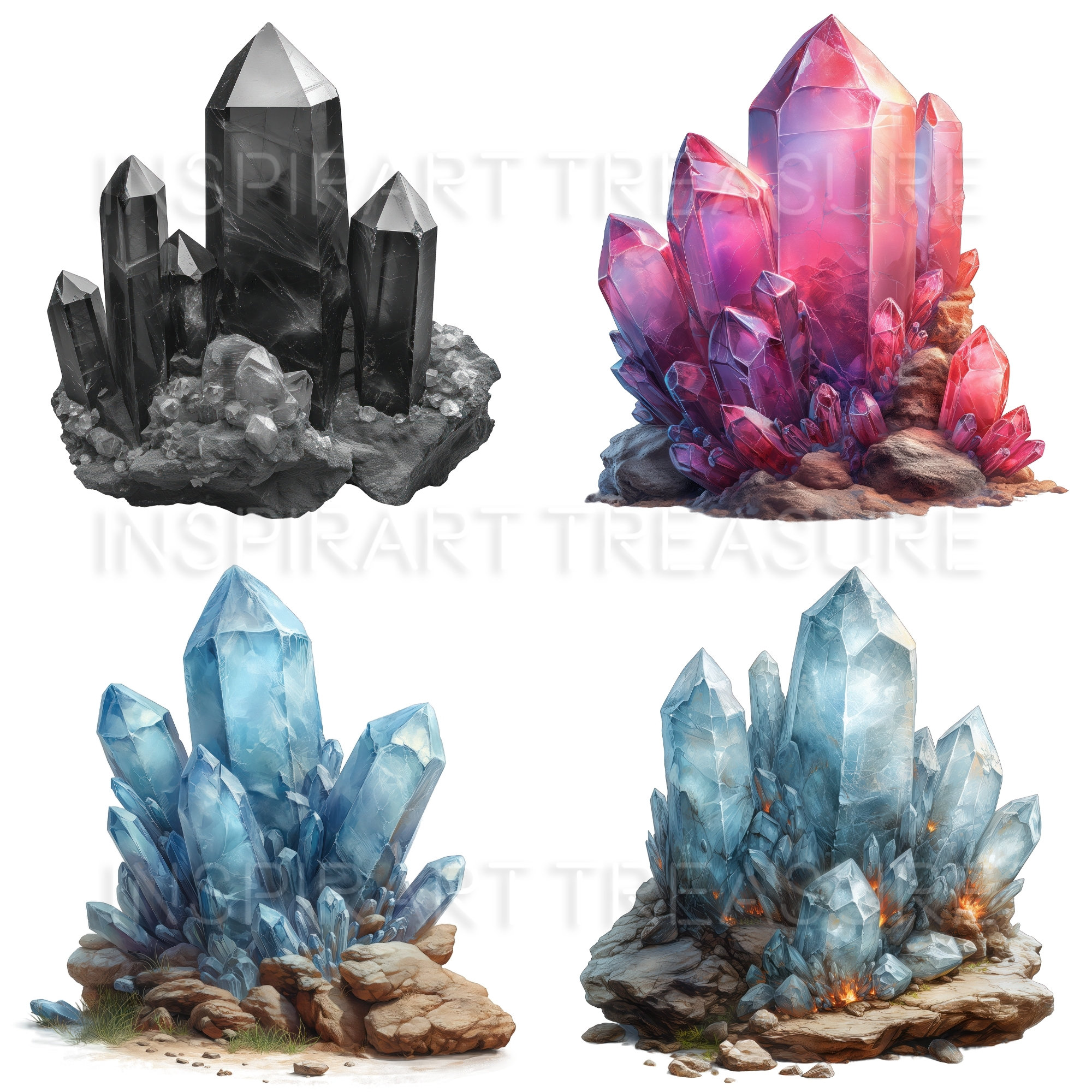 Watercolor Fairy Crystals Clipart, Fantasy Crystal Gems PNG, Fantasy ...