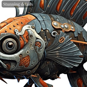 Steampunk Fish Creature Clipart, Vintage Nautical Design, Digital ...