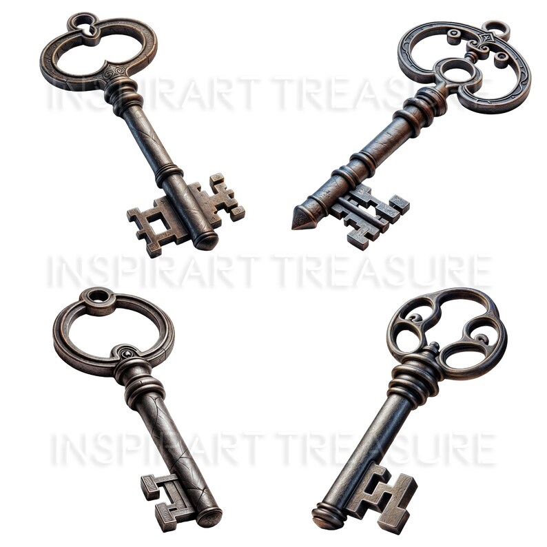 Mystical Key Clipart Antique Key Printable Art Rustic Gate Key Clipart ...