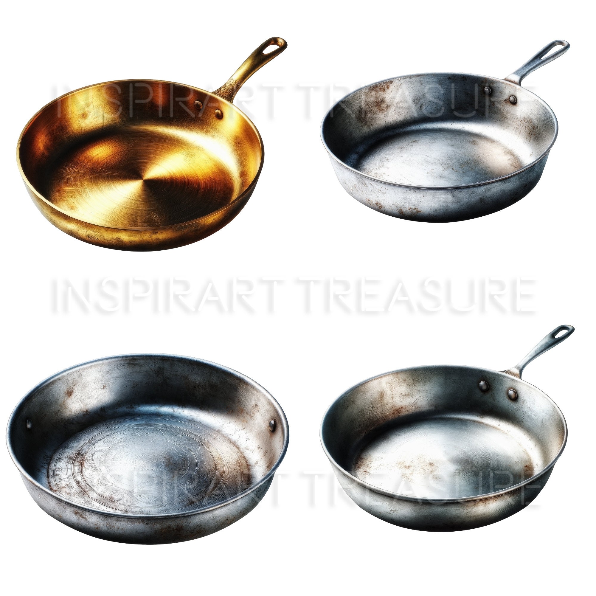 Vintage Frying Pan Clipart, Old Kitchen Pan PNG Kit, Perfect for Dnd ...