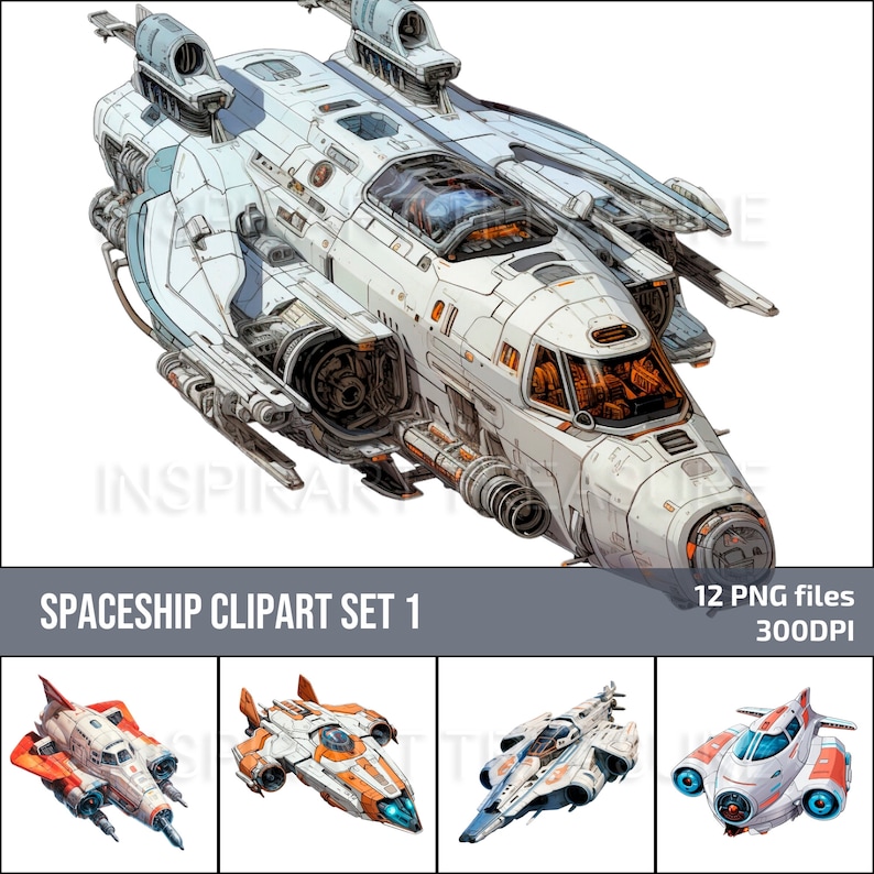 Watercolor Acrylpaint Spaceships , Spacecrafts, 14 High Quality Pngs ...