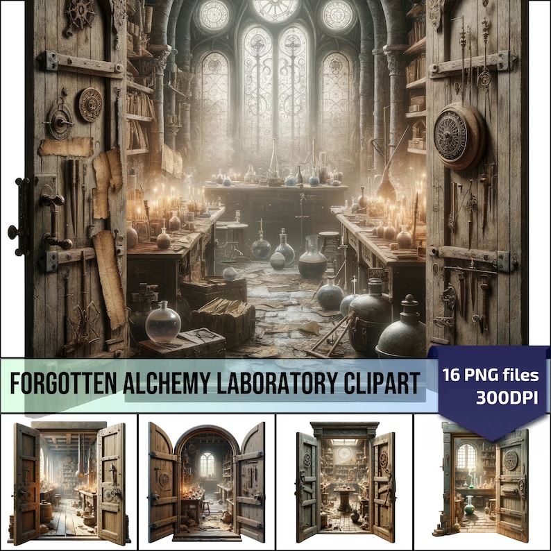 Alchemy Laboratory Clipart, Enchanting Wiccan Art, Ancient Mystic Lab ...