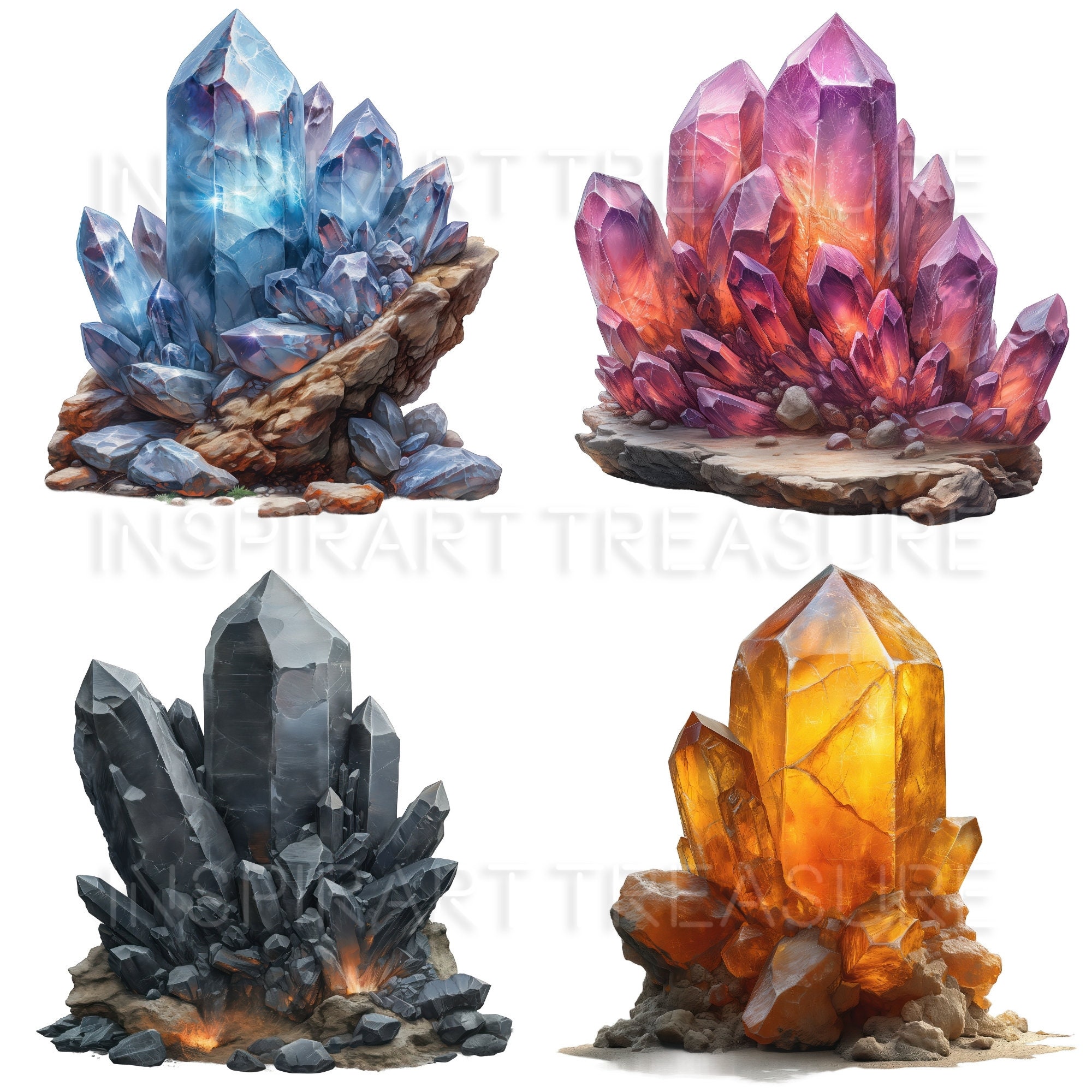 Watercolor Fairy Crystals Clipart, Fantasy Crystal Gems PNG, Fantasy ...
