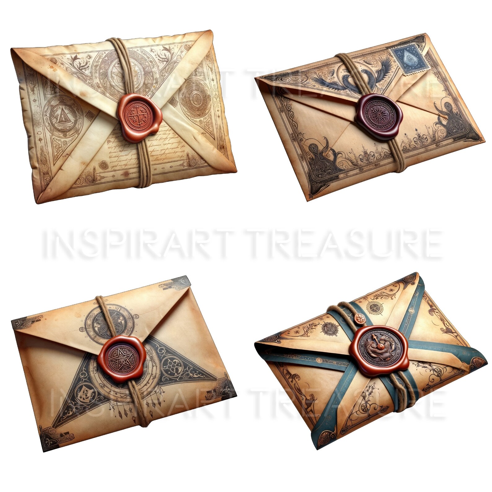 Magical Envelope Clipart, Enchanted Scroll Design, Wax Seal, Digital ...
