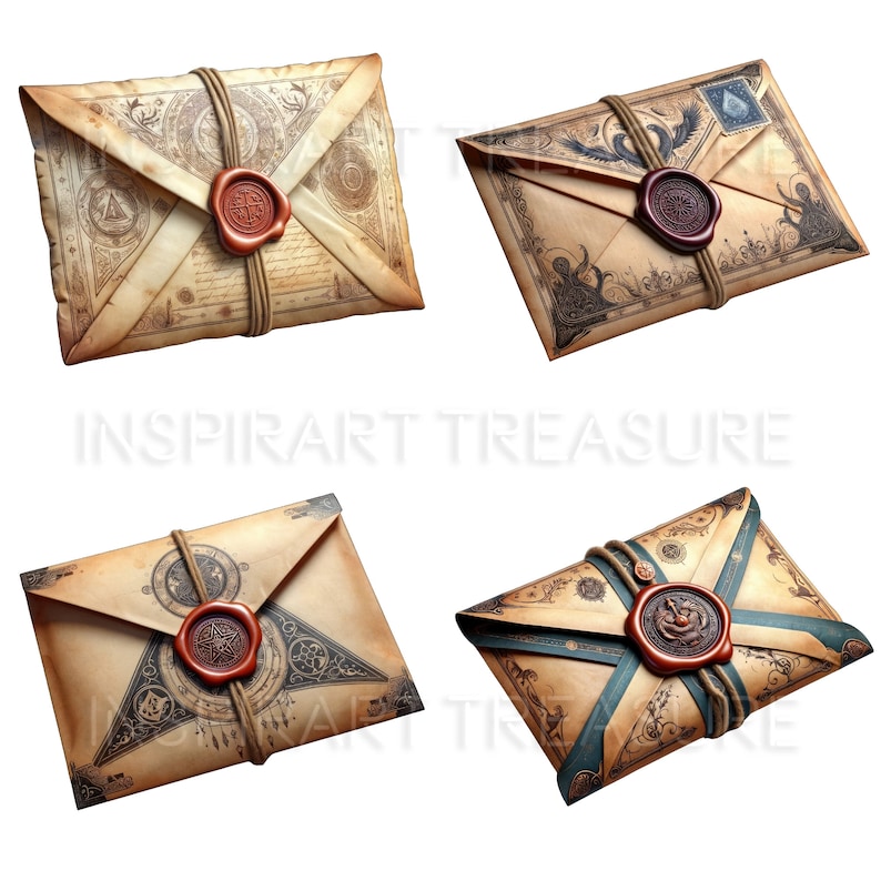 Magical Envelope Clipart, Enchanted Scroll Design, Wax Seal, Digital ...