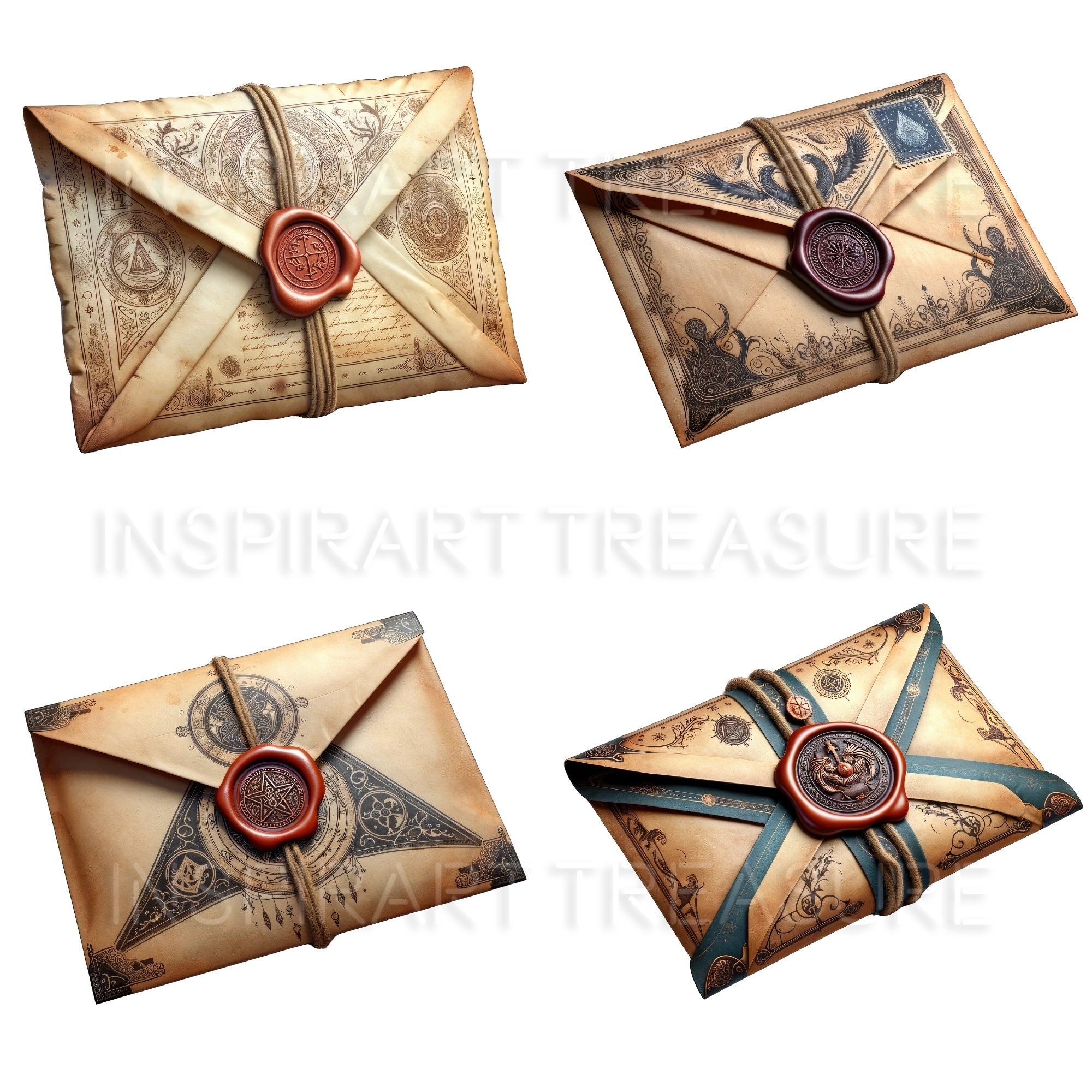 Magical Envelope Clipart, Enchanted Scroll Design, Wax Seal, Digital ...