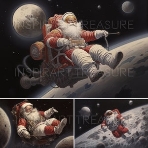 Printable Space Santa Claus Art, Quirky Christmas Wall Decor, Fun ...