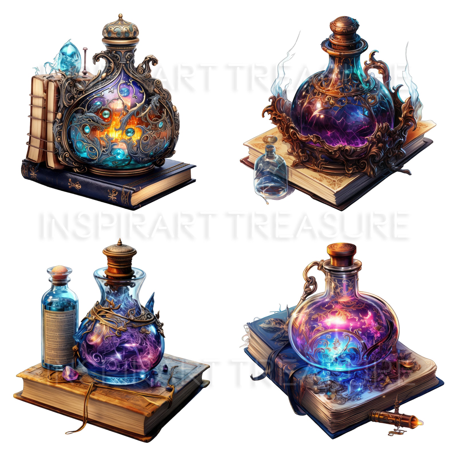 Mystic Potion Bottles Clipart PNG, Witchcraft Alchemy Bottles, Digital ...