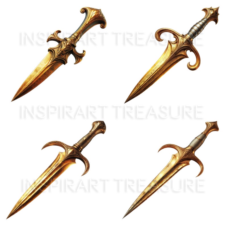 Fantasy Gold Dagger Clipart Bundle, Medieval Dagger Designs for DIY ...