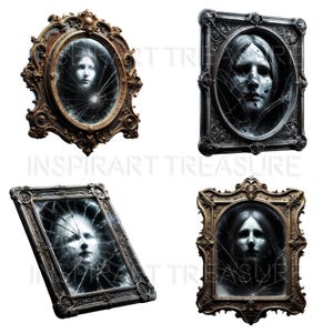 Ghost in the Mirror Clipart Printable Spooky Ornate Frame Mirror ...