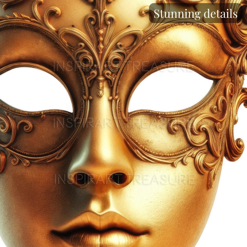 Gold Masquerade Mask Clipart PNG Carnival Masks for Woman, Ideal for ...