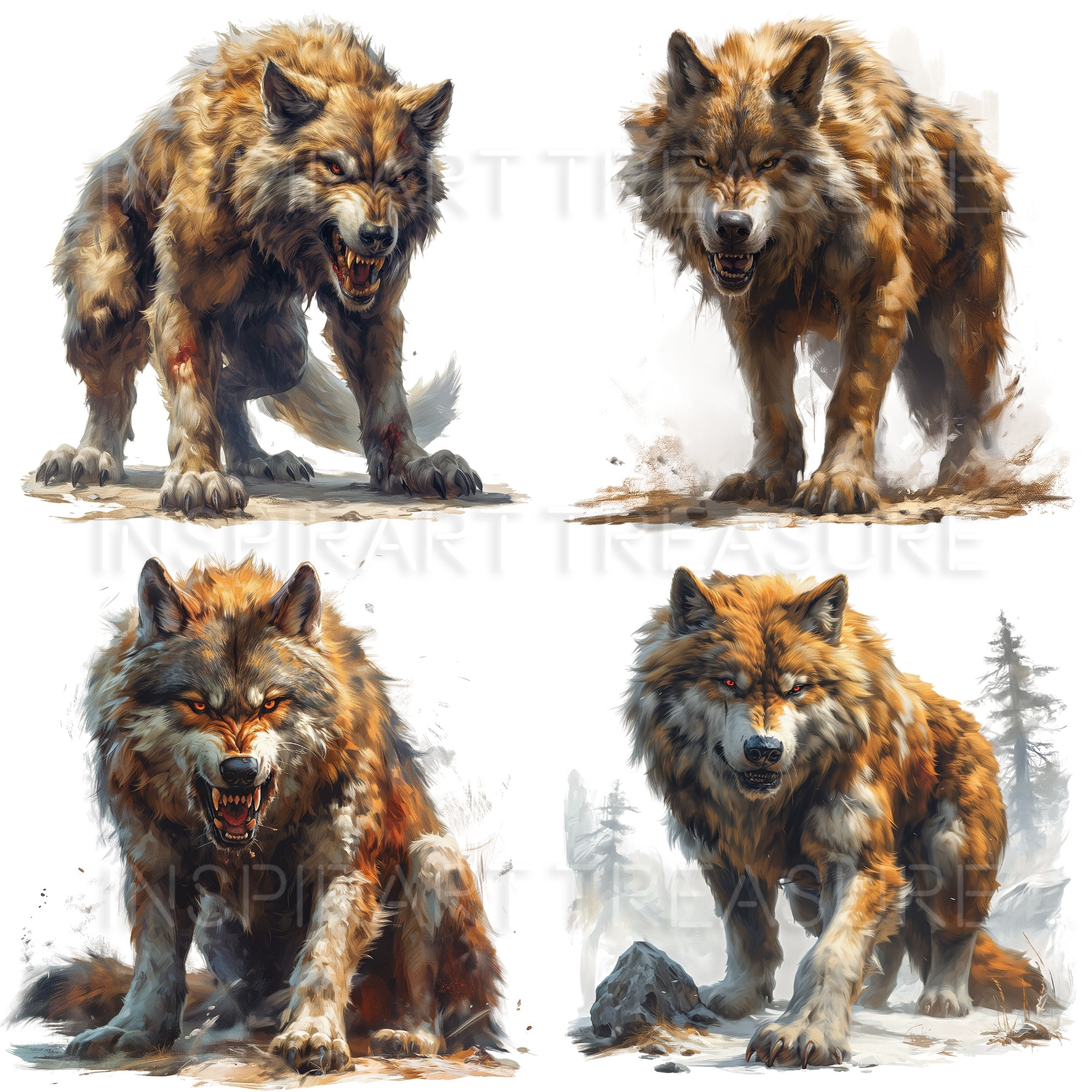 Fantastic Beast Watercolor Clipart, Angry Wolf Artwork, Commercial Use ...